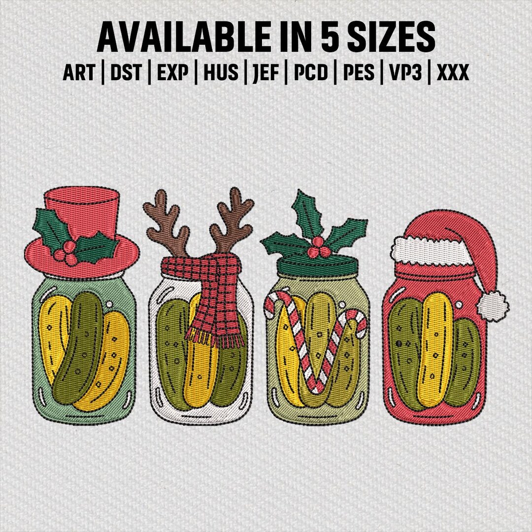 Christmas Pickle Embroidery File, Funny Holiday Pickles With Candy Cane ...