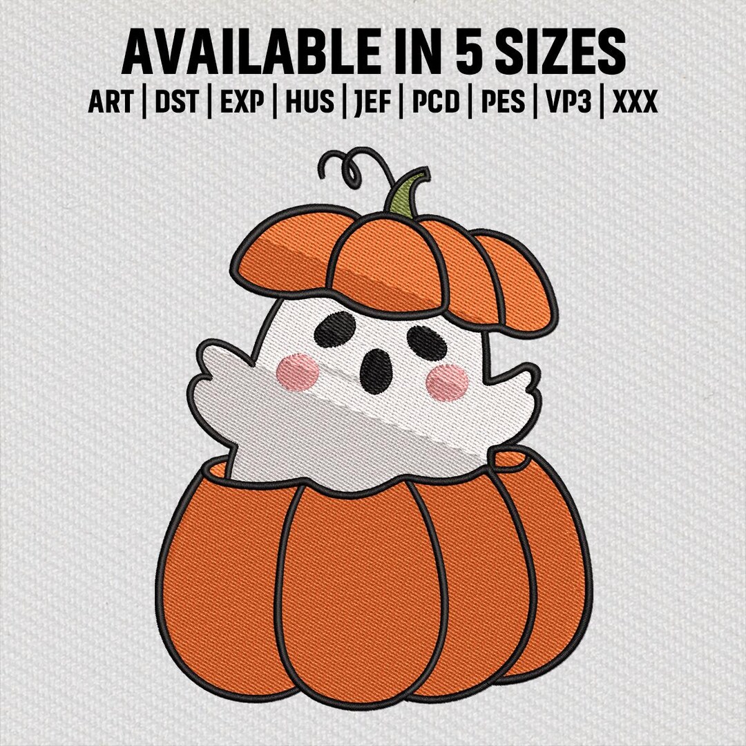 Cute Ghost in Pumpkin Embroidery Design, Halloween Embroidery File ...