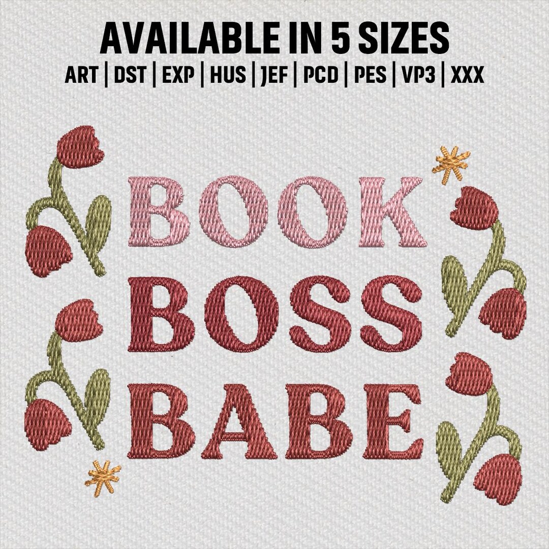 Book Boss Babe Embroidery Design, Book Lover Embroidery Design, Teacher ...