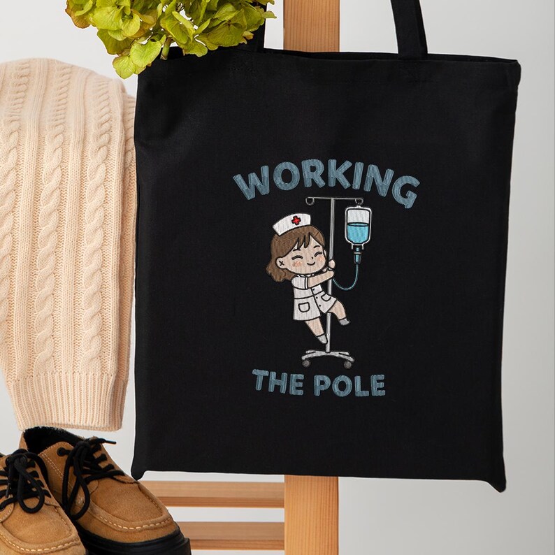 Working the Pole Nurse Embroidery File, Funny Medical Humor (digital ...