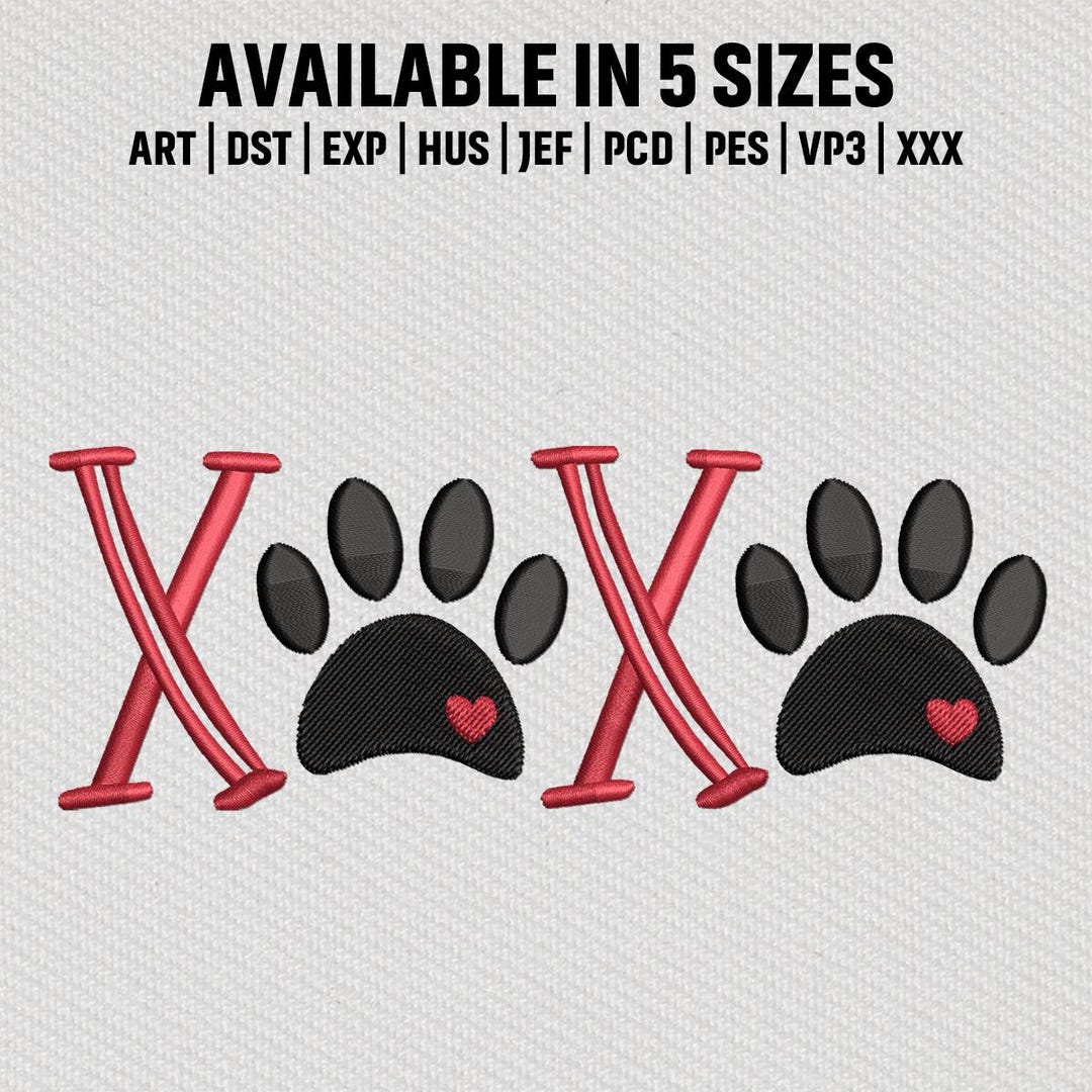 XOXO Paw Embroidery Design, XOXO With Dog Paw Embroidery Design File ...