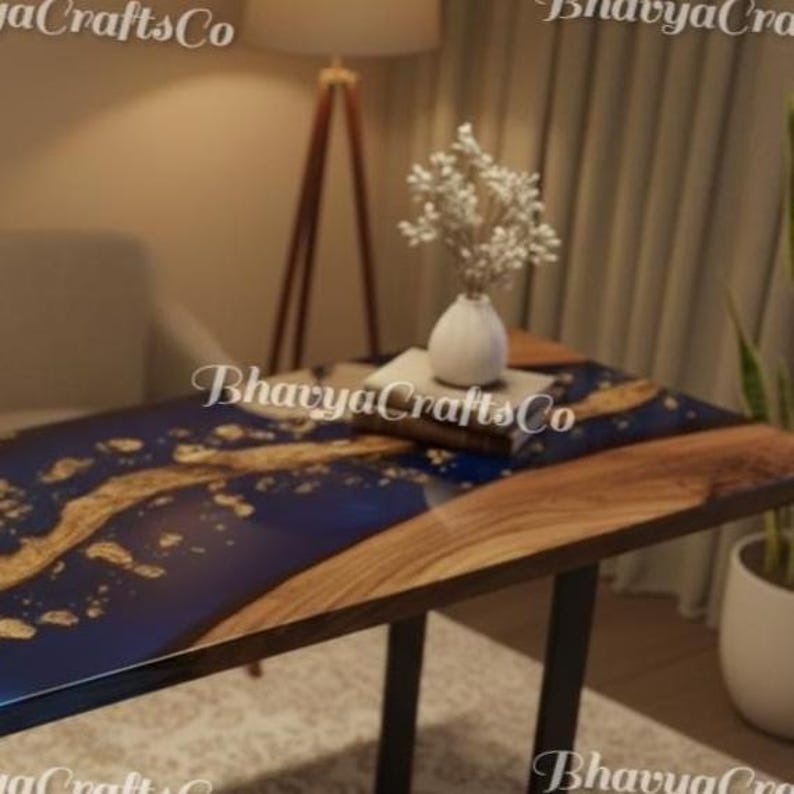 Live Edge Walnut River Table Top, Blue Epoxy Resin, Gold Vein Inlay - Etsy