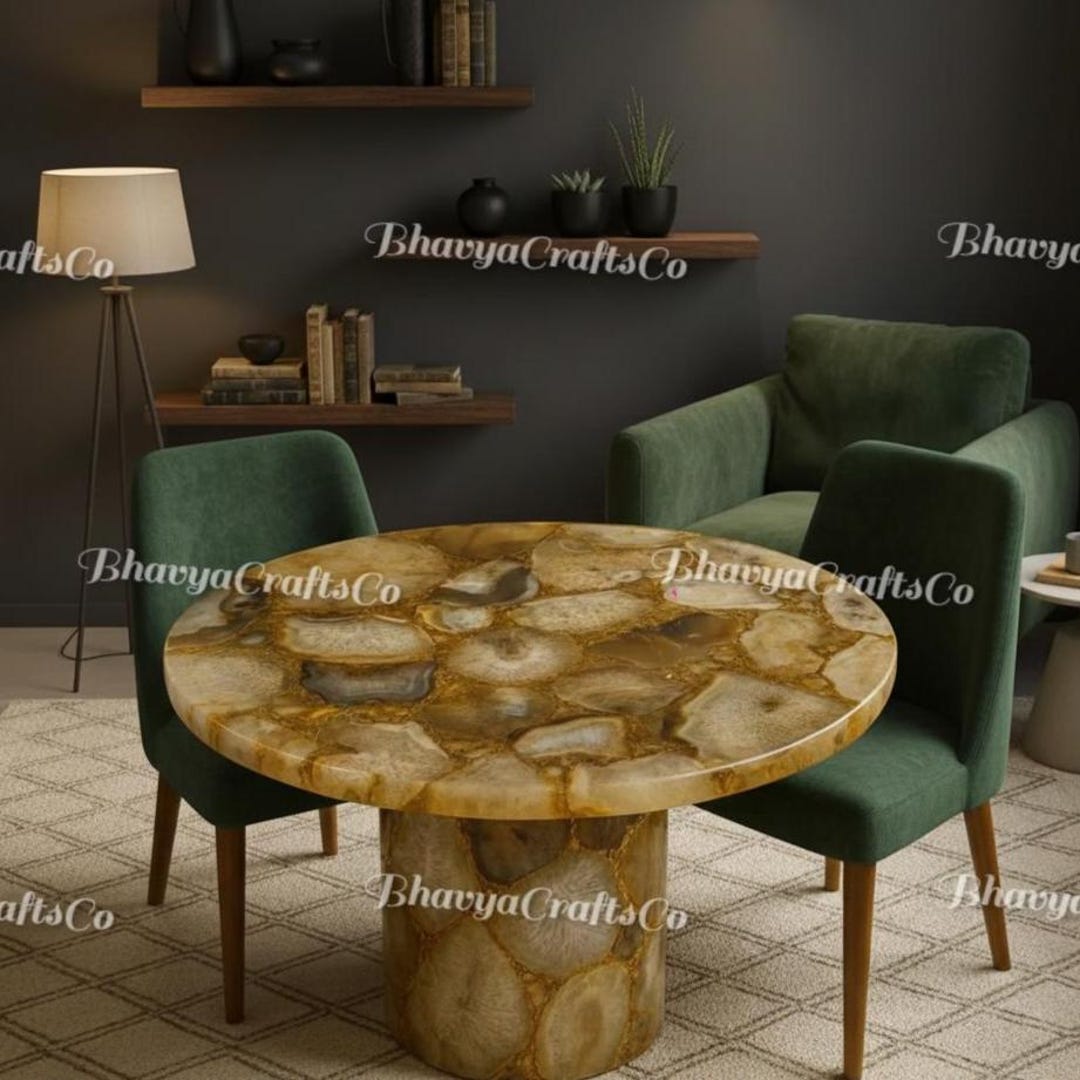 Handmade Brown Agate Stone Dining Table – Mid Century Modern Tabletop ...