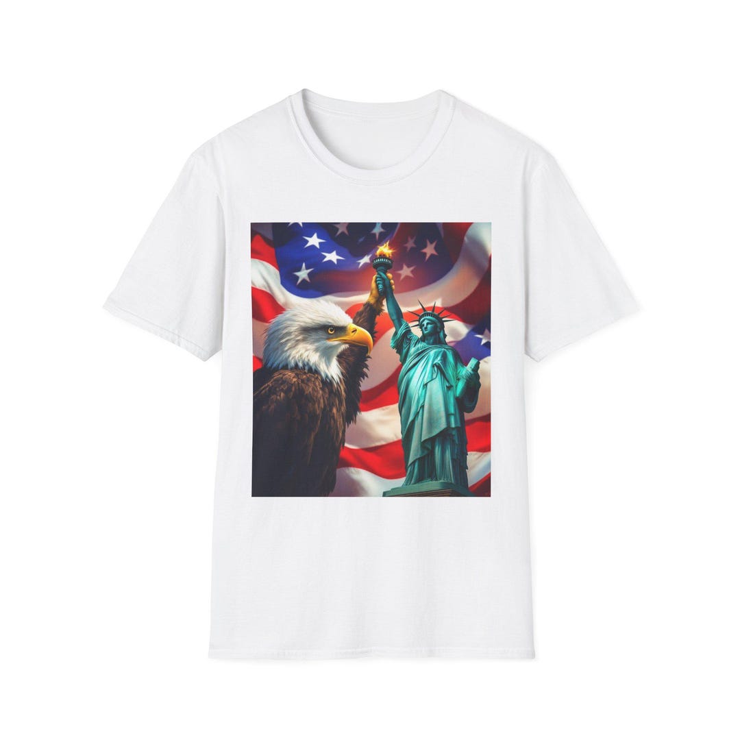 Patriotic Eagle and Lady Liberty T-shirt, Unisex Softstyle Tee, America ...