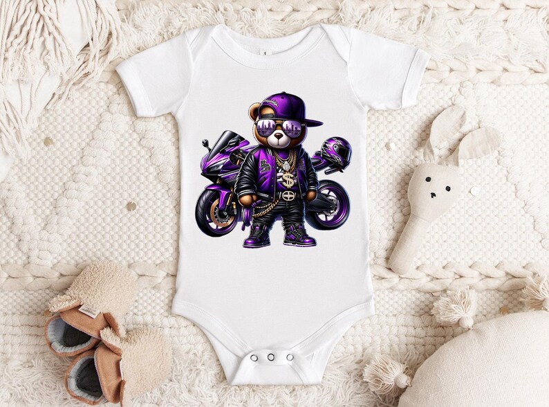 Urban Motorcycle Teddy Bear DTF Transfer (heat Press Ready, Vibrant ...