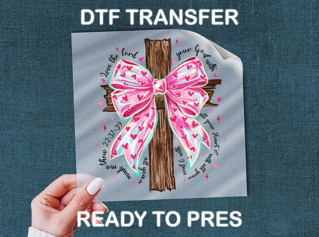 Valentine Wooden Cross DTF Transfer - Pink Heart Ribbon Design - Etsy