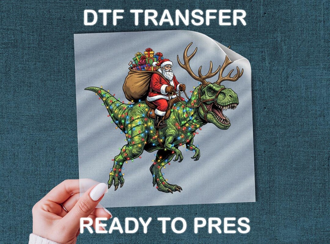 Christmas T-rex DTF Transfer: Santa Dinosaur Holiday Design - Etsy