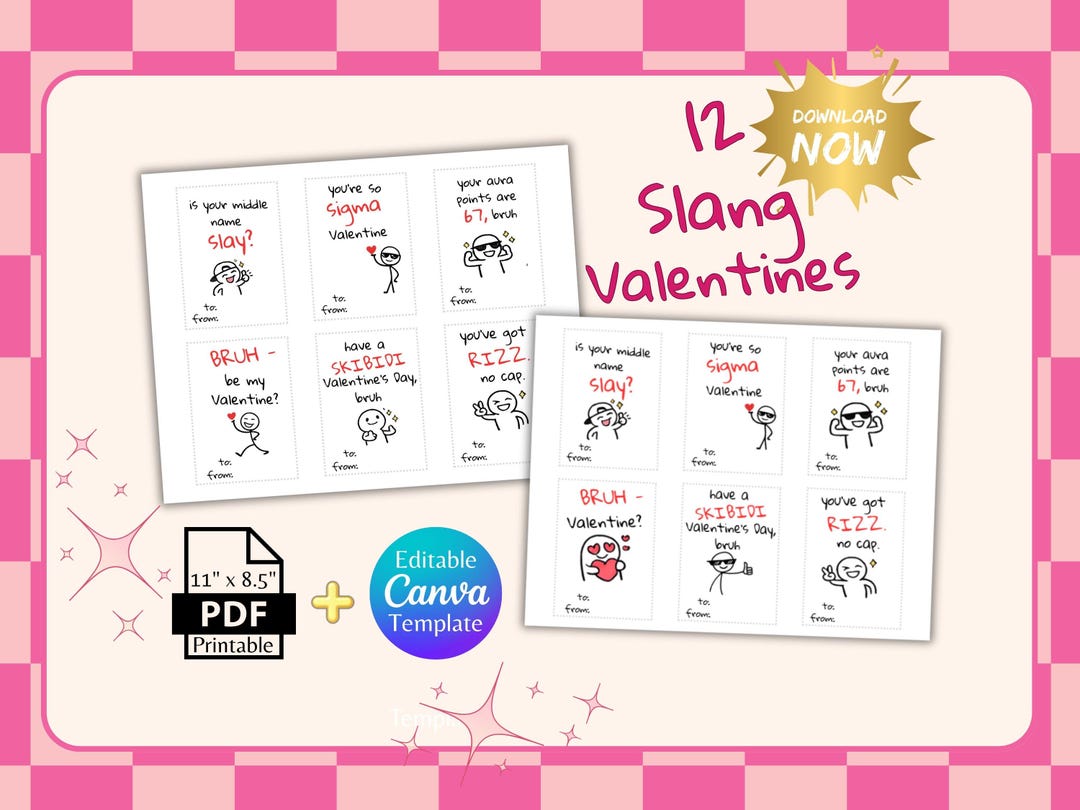 Gen Alpha Slang Valentines | Funny Printable Cards (digital PDF) - Etsy