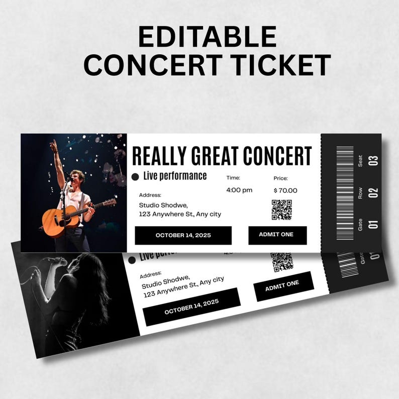 Concert Ticket Template, DIY Event Ticket, Surprise Gift Custom Concert ...