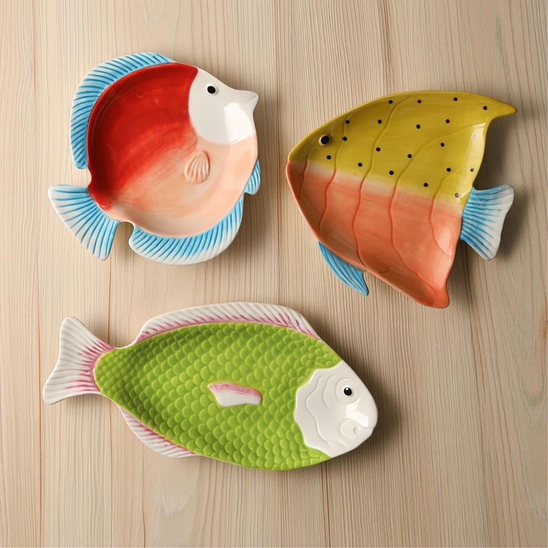 Colourful Fish-shaped Ceramic Serving Plates | Unique Ocean-themed ...