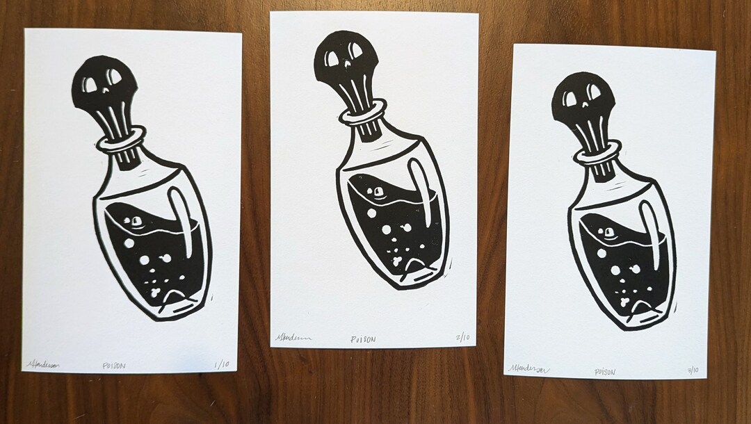 Poison Bottle Handmade Linocut Print for Spooky Season - Etsy
