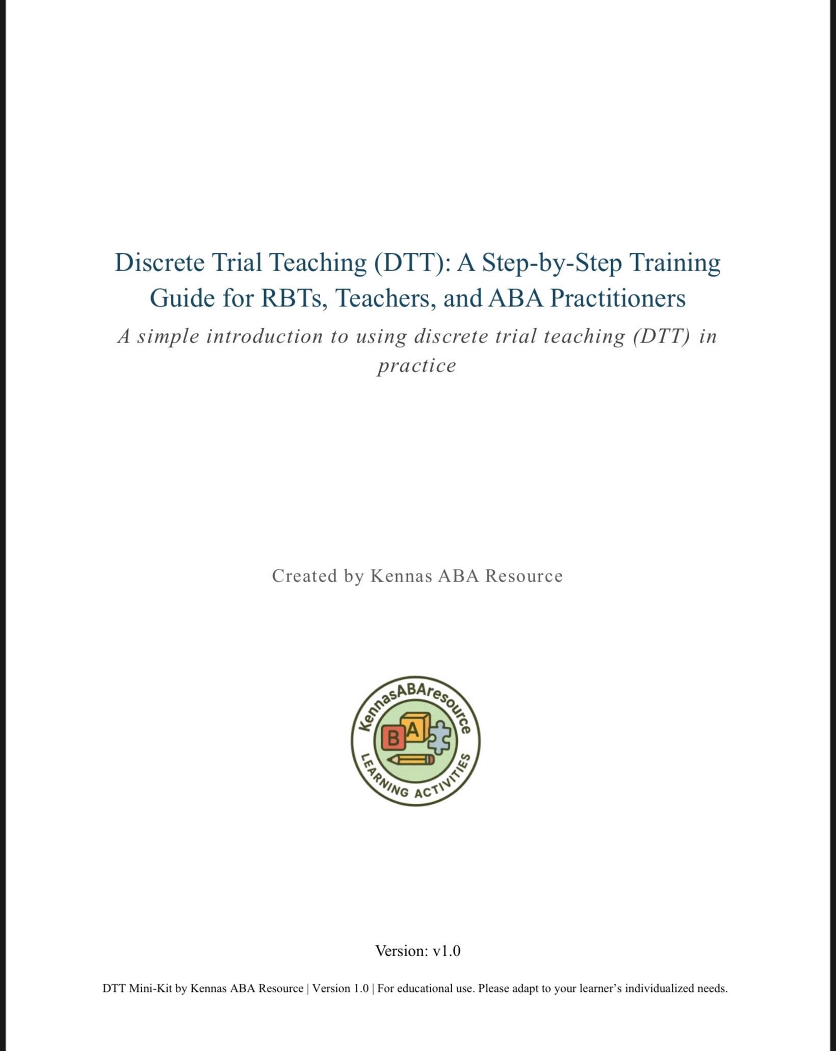 DTT Mini-kit + One-page Quick Guide (printable ABA Resource Kit) - Etsy