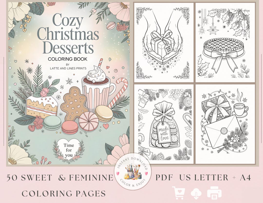 Cozy Christmas Desserts Coloring Pages | 40 Festive Dessert Line Art ...