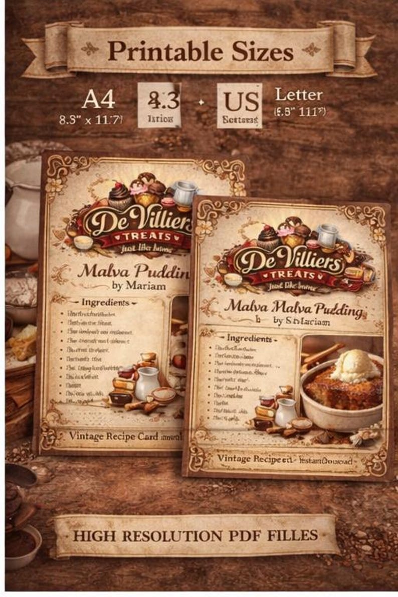 Malva Pudding Recipe Printable | Vintage Recipe Card | Just Like Home ...