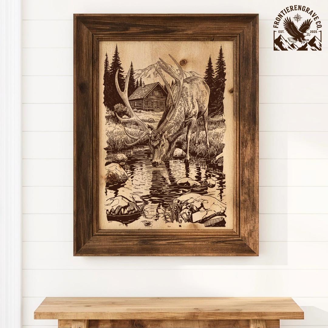 Elk River Woods Cabin Scene: Laser Engraving File (digital Download PNG ...