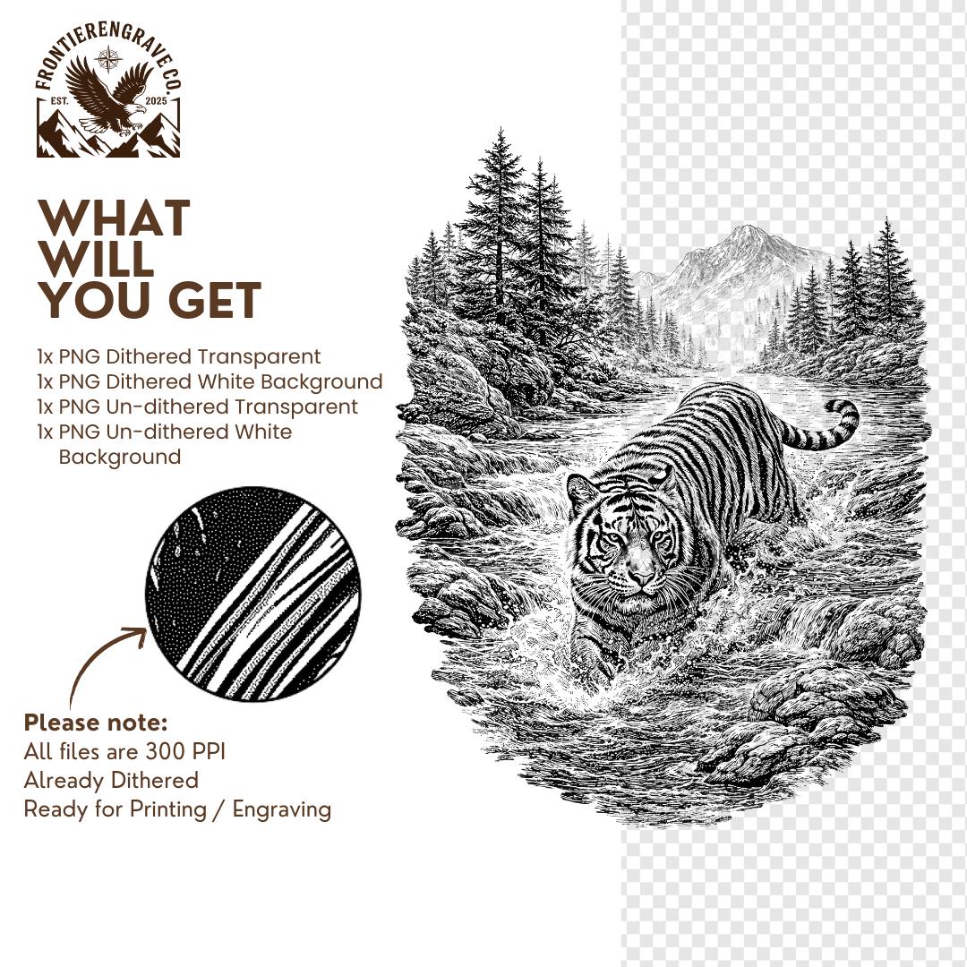 Tiger Engraving Digital Download | Tiger River Illustration | Vintage ...