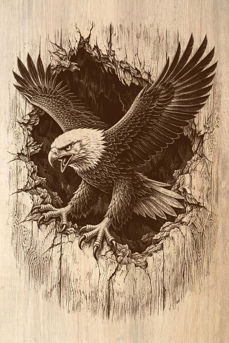 Eagle Breaking Through Wood PNG | 3D Effect Bald Eagle Laser File ...