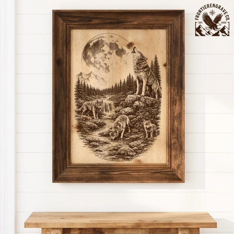 Howling Wolf Pack & Full Moon PNG | 3D Wildlife River Scene | Detailed ...