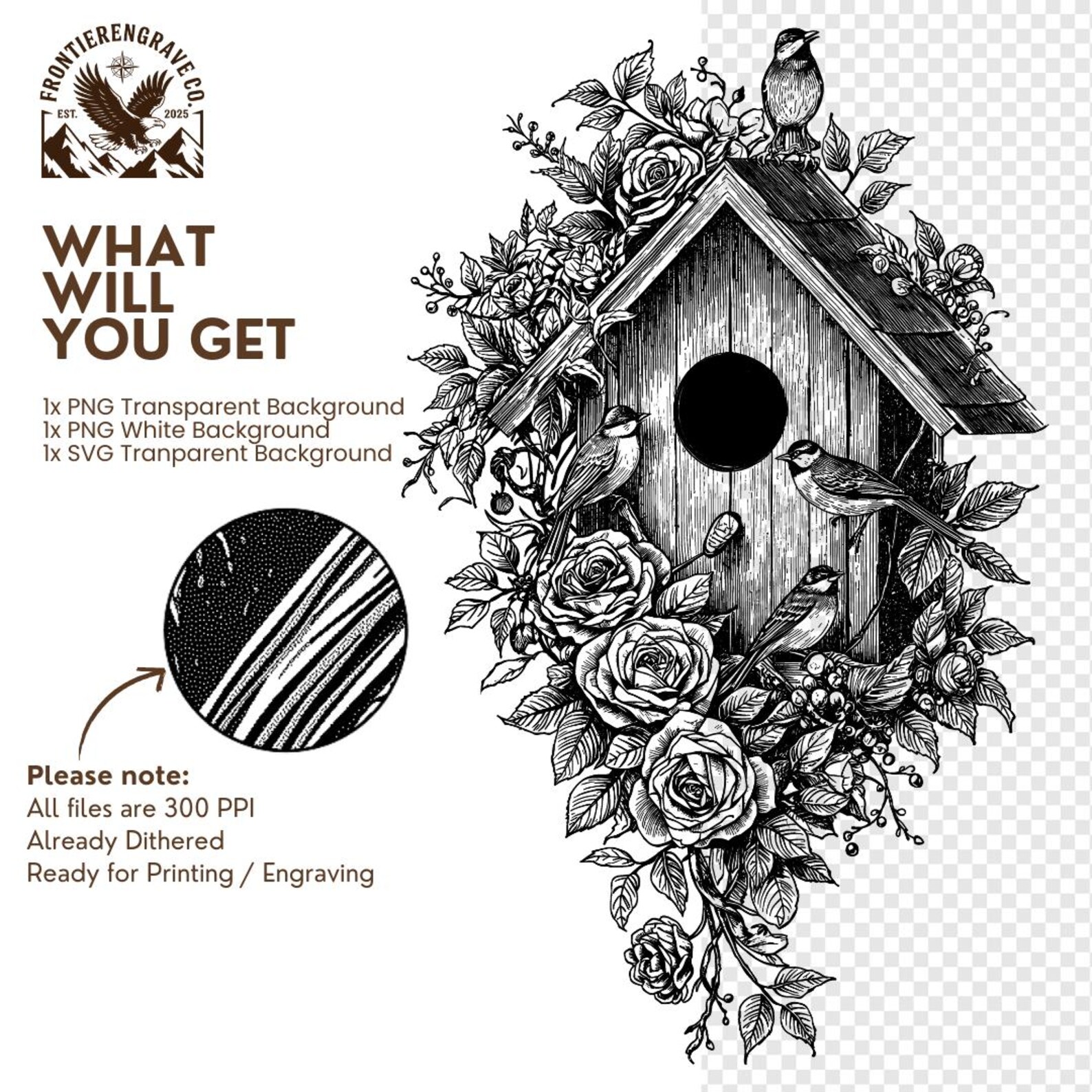 Floral Birdhouse Engraving Design: Vintage Roses, Birds (PNG, SVG) - Etsy