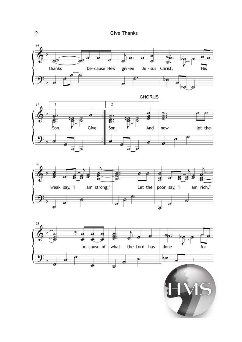 Give Thanks – Piano Sheet Music With Lyrics PDF | Henry Smith ...