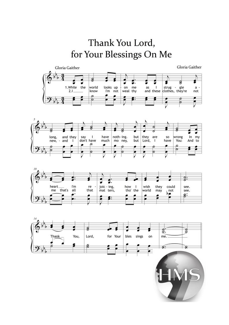 Thank You Lord for Your Blessings on Me – Choir and Piano Sheet Music ...