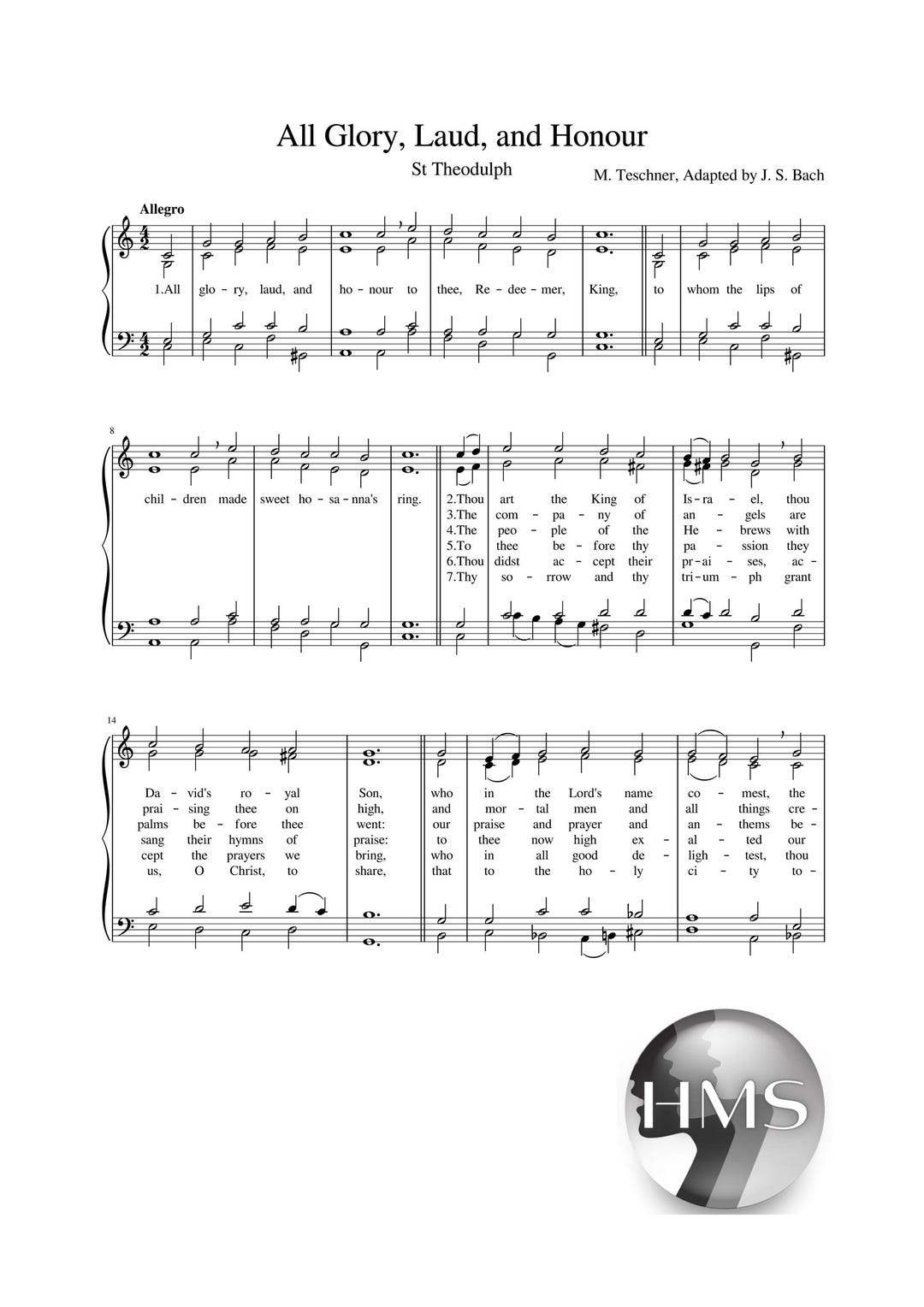 All Glory, Laud, and Honour – Choir and Piano | Palm Sunday ...