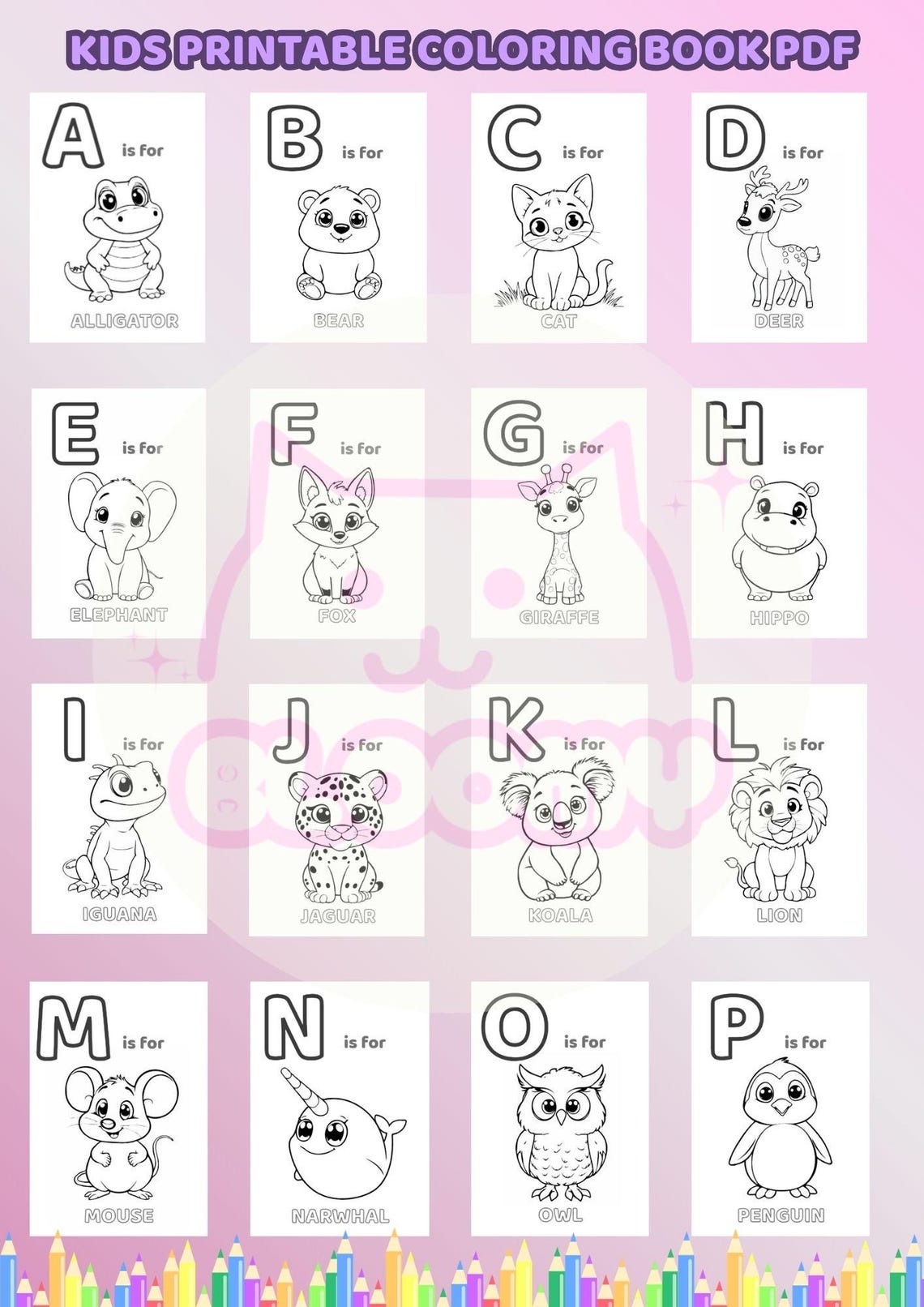 Alphabet Animals COLORING Pages A-Z | Kids Printable PDF Coloring Book ...