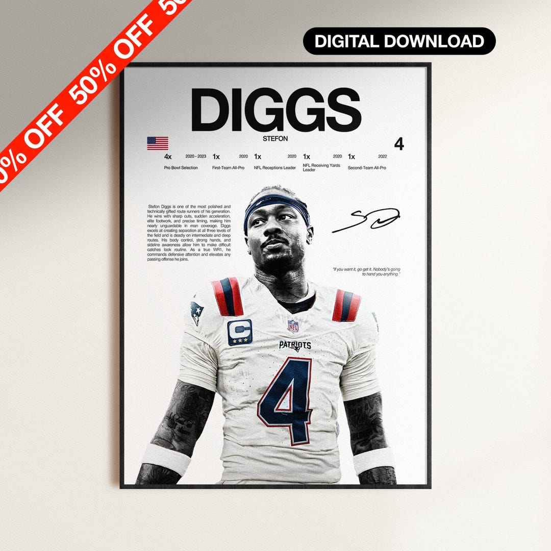Stefon Diggs Poster, NFL Wall Print, Football Digital Download, NFL ...