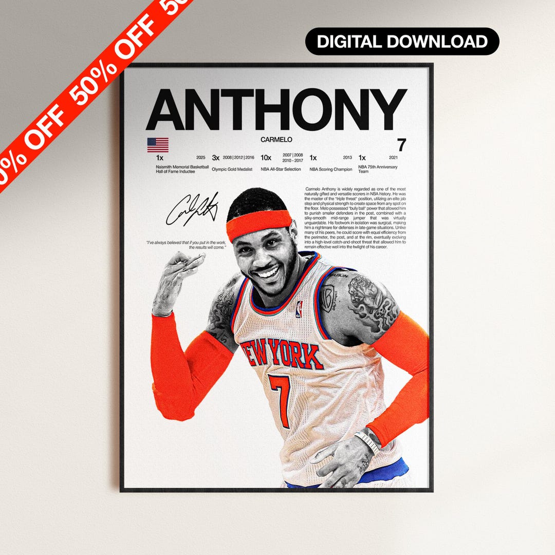 Carmelo Anthony Poster, NBA Wall Print, Basketball Digital Download ...