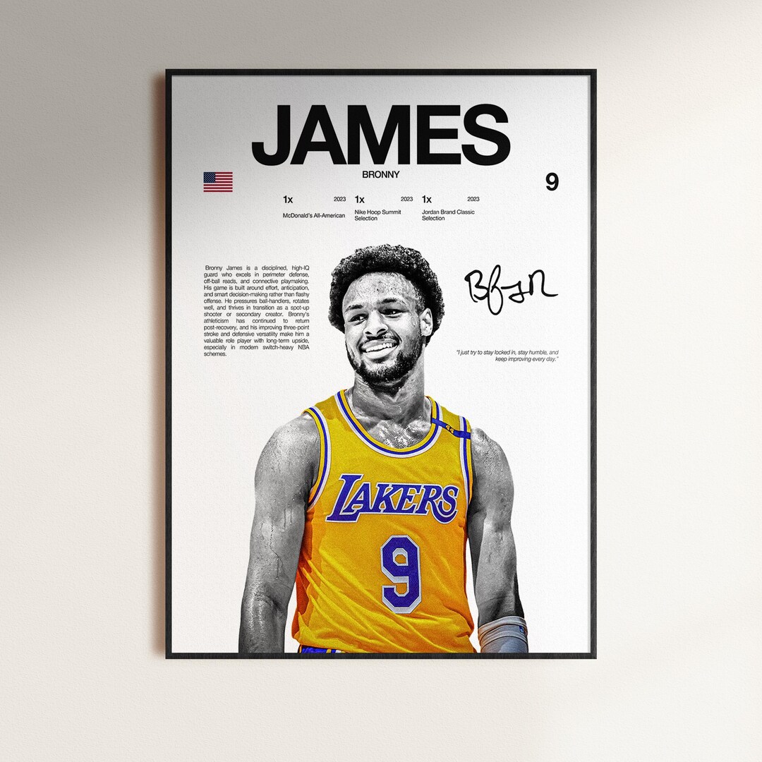 Bronny James Poster, NBA Wall Print, Basketball Digital Download, NBA ...
