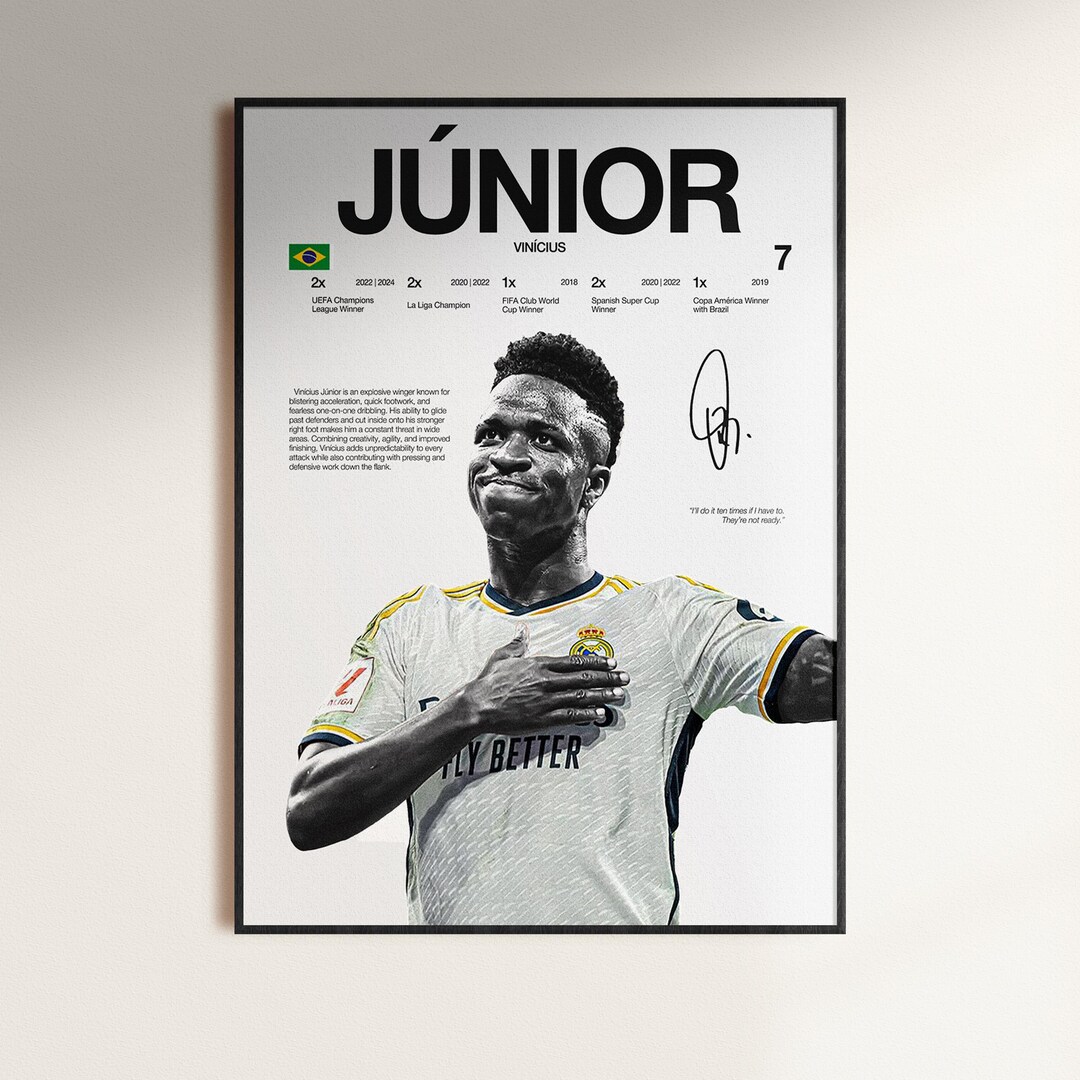 Vini Jr Poster, Real Madrid Wall Print, Football Digital Download ...