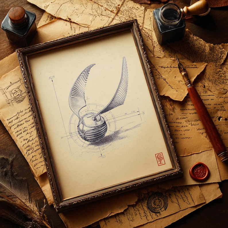The Golden Snitch Art Printable: Vintage Book Lover Illustration for ...