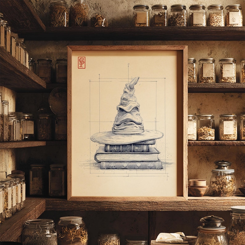The Sorting Hat Printable Wall Art: Unique Vintage Home Decor for Book ...