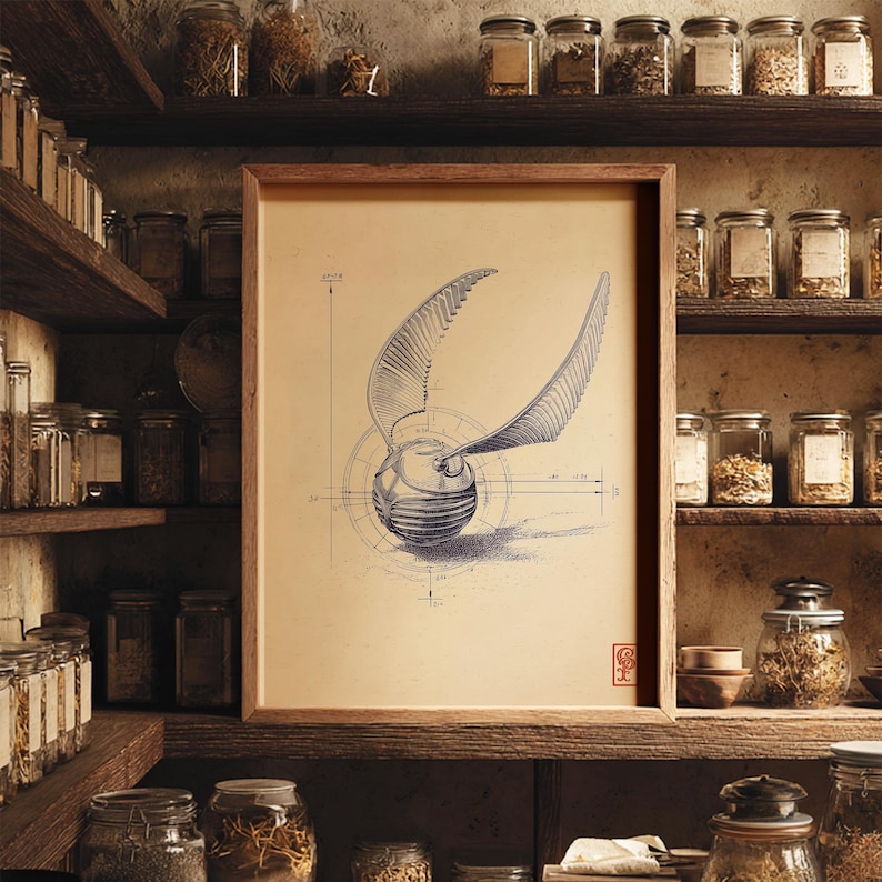 The Golden Snitch Art Printable: Vintage Book Lover Illustration for ...