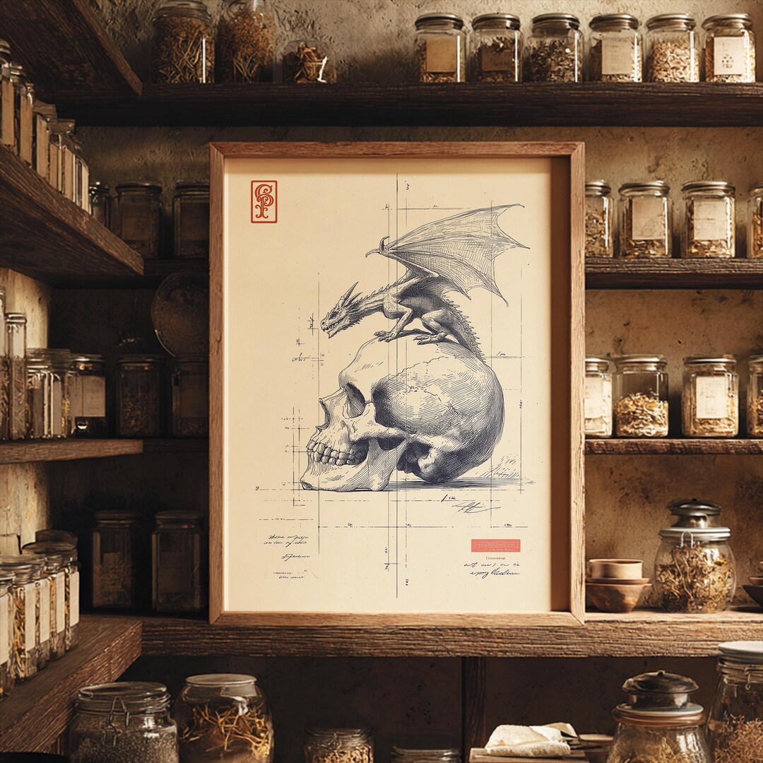 Dragon on Skull Wall Art Printable: Vintage Whimsigoth Home Decor ...