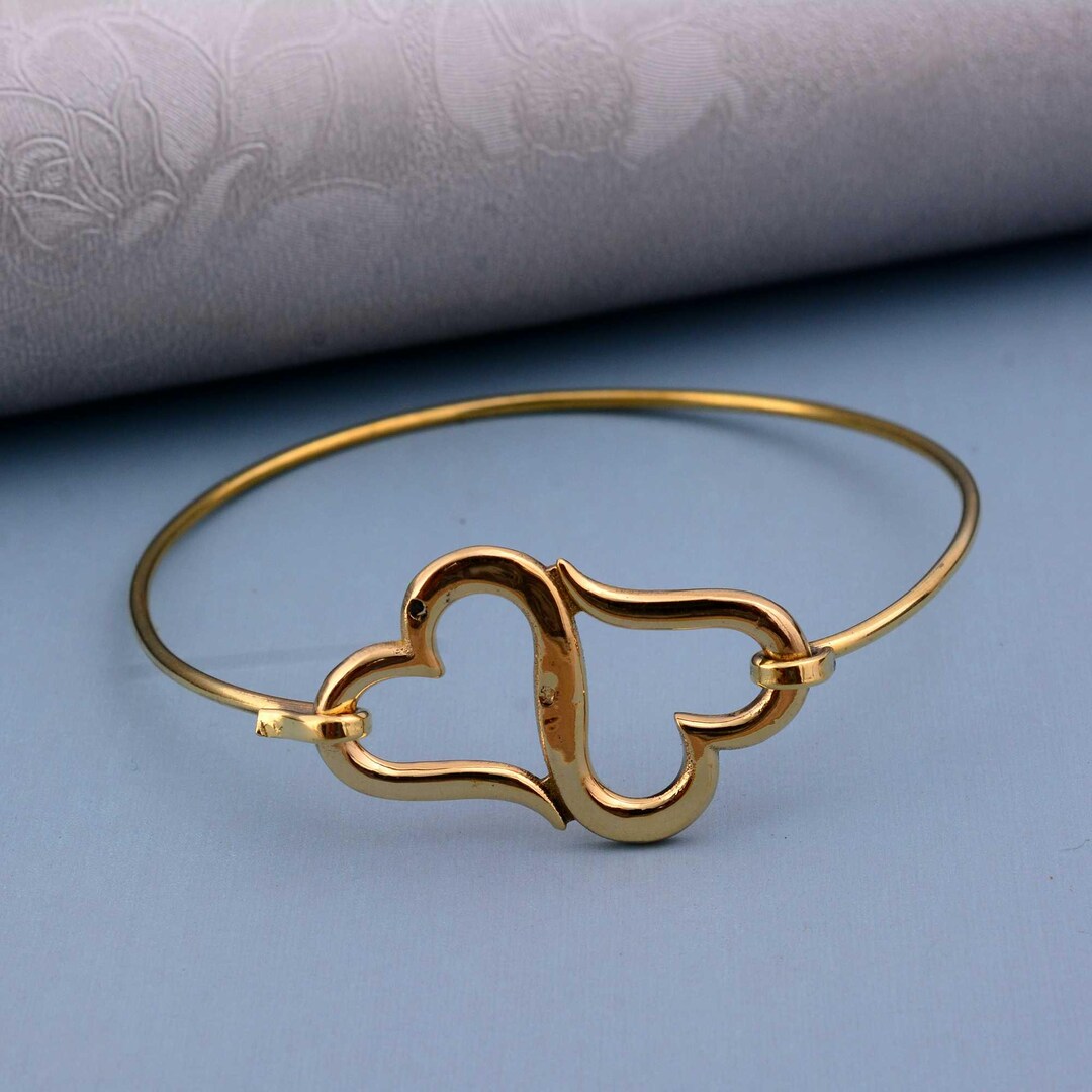 Art Deco Heart Bangle: Gold Heart Hand Cuff Bracelet - Etsy