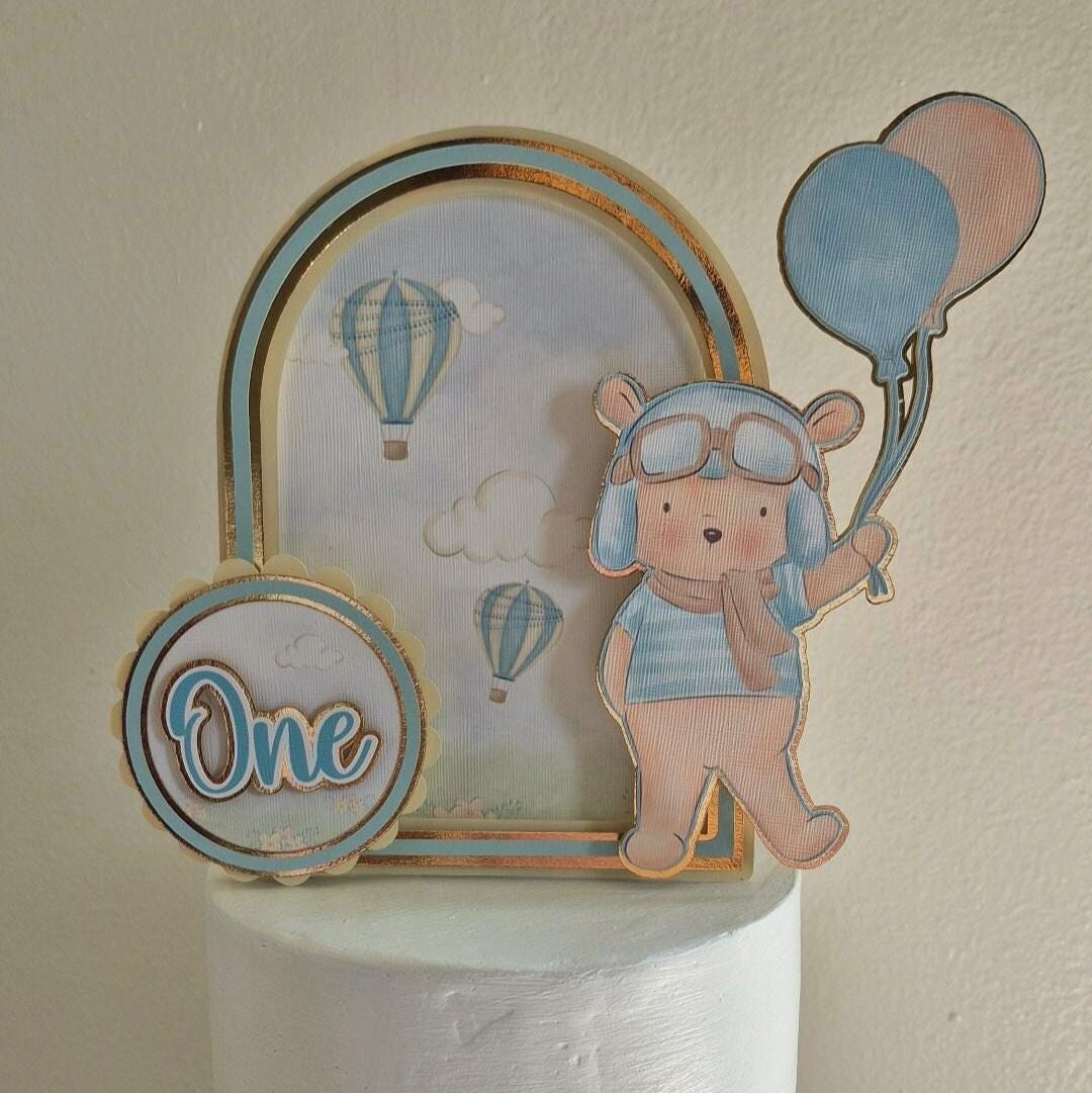 Teddy Bear With Balloons Cake Topper, Earth Tone Balloons, Boy Birthday ...