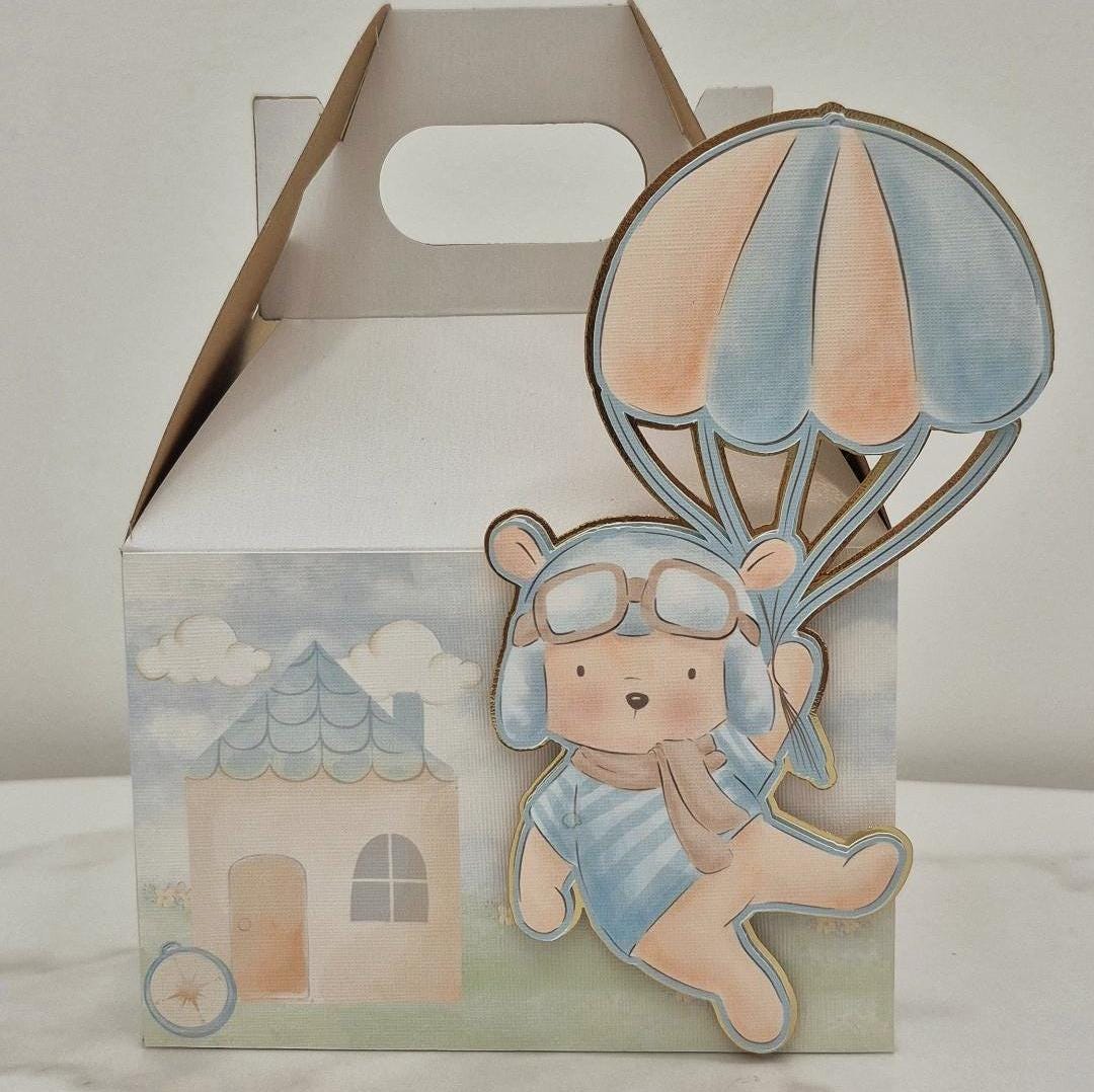 Teddy Bear Parachute Favor Box, Custom First Birthday Party Decoration ...