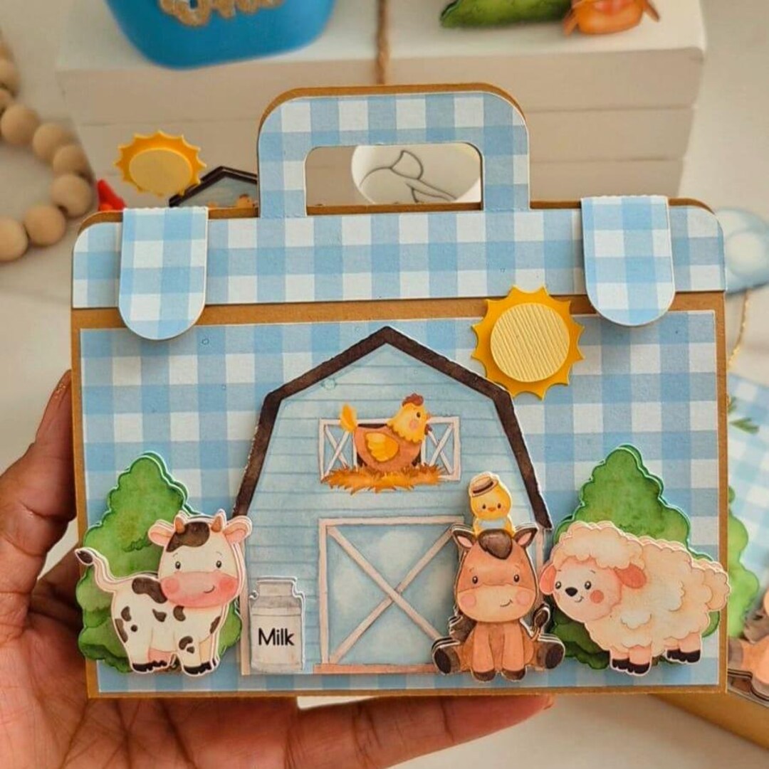 Blue Farm Coloring Suitcase With Crayons: Blue Barn Party Favor - Etsy