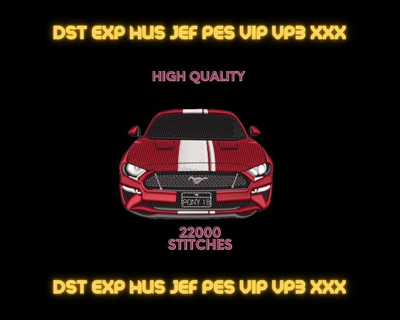 Ford Mustang Embroidery Design – Muscle Car Machine Stitch Pattern - Etsy
