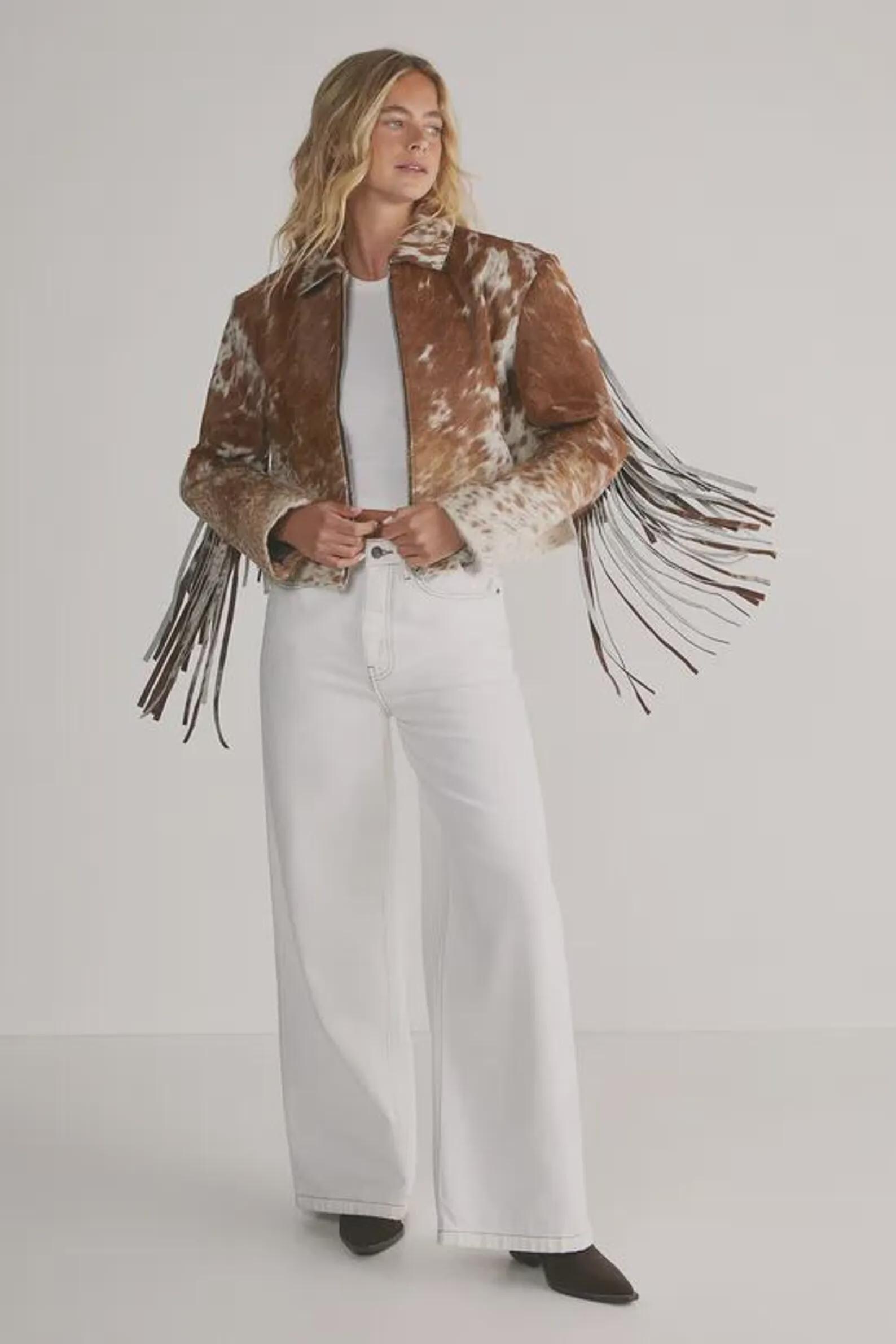 Cowhide Fringe Leather Jacket for Women Natural Hair-on Cow Skin Cow ...