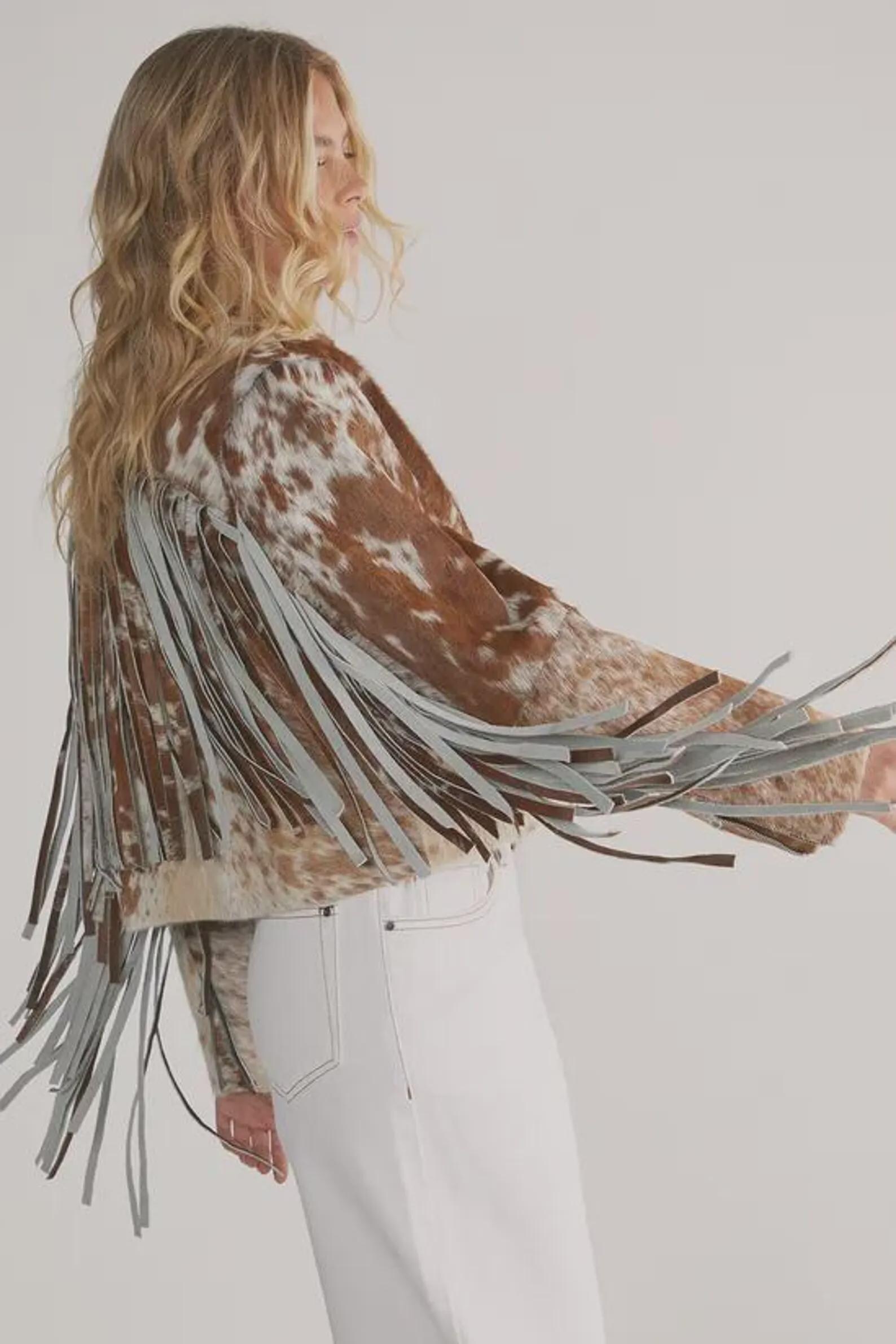 Cowhide Fringe Leather Jacket for Women Natural Hair-on Cow Skin Cow ...