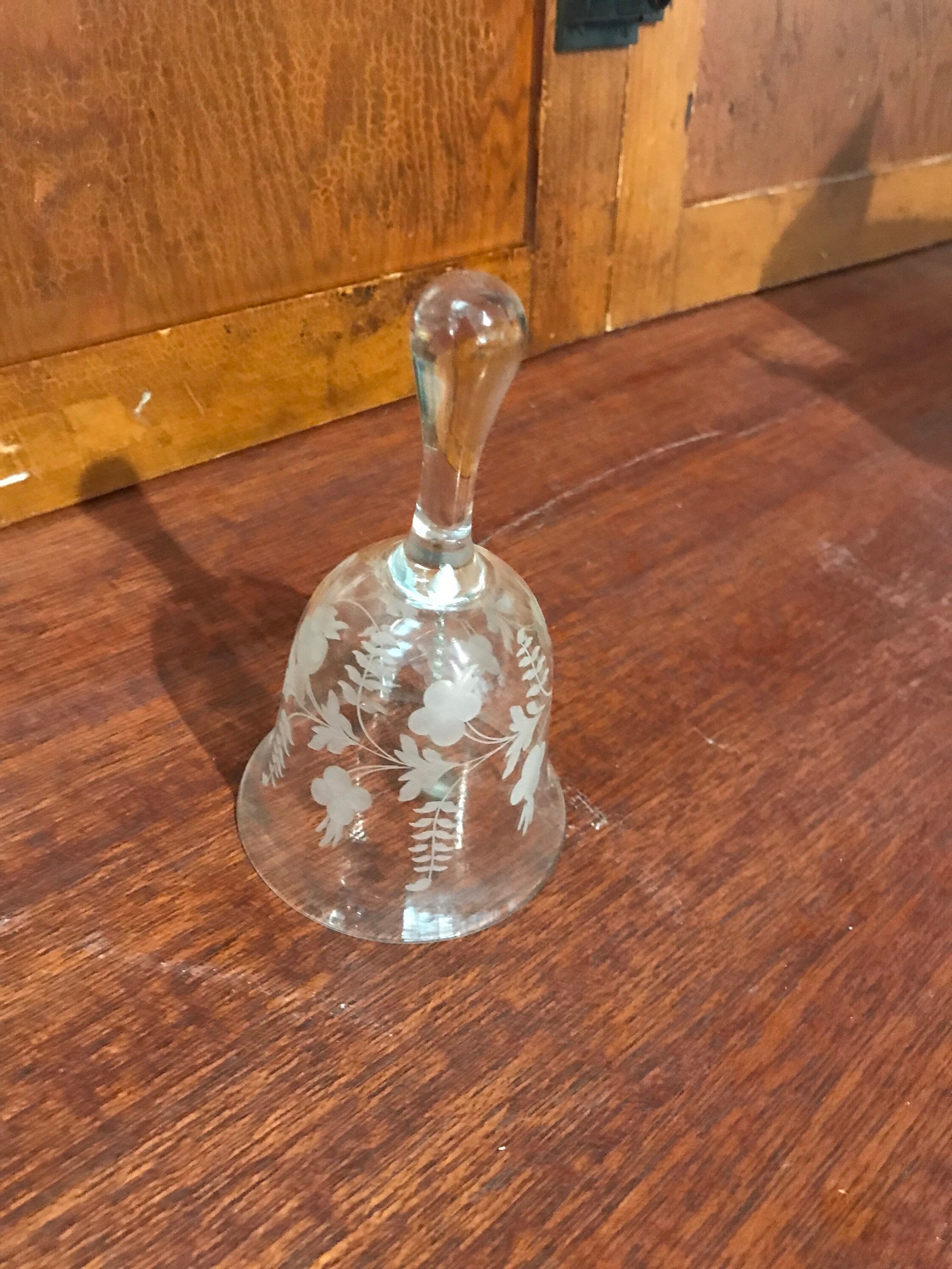Vintage Glass Bell Metal Ringer Crystal Clear Sound Etched Floral ...