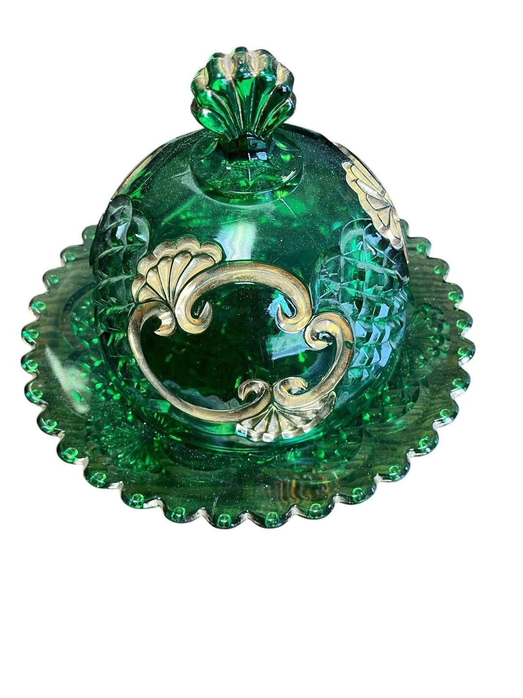 Antique Riverside Imperial Emerald Green Croesus Pattern Covered Footed ...