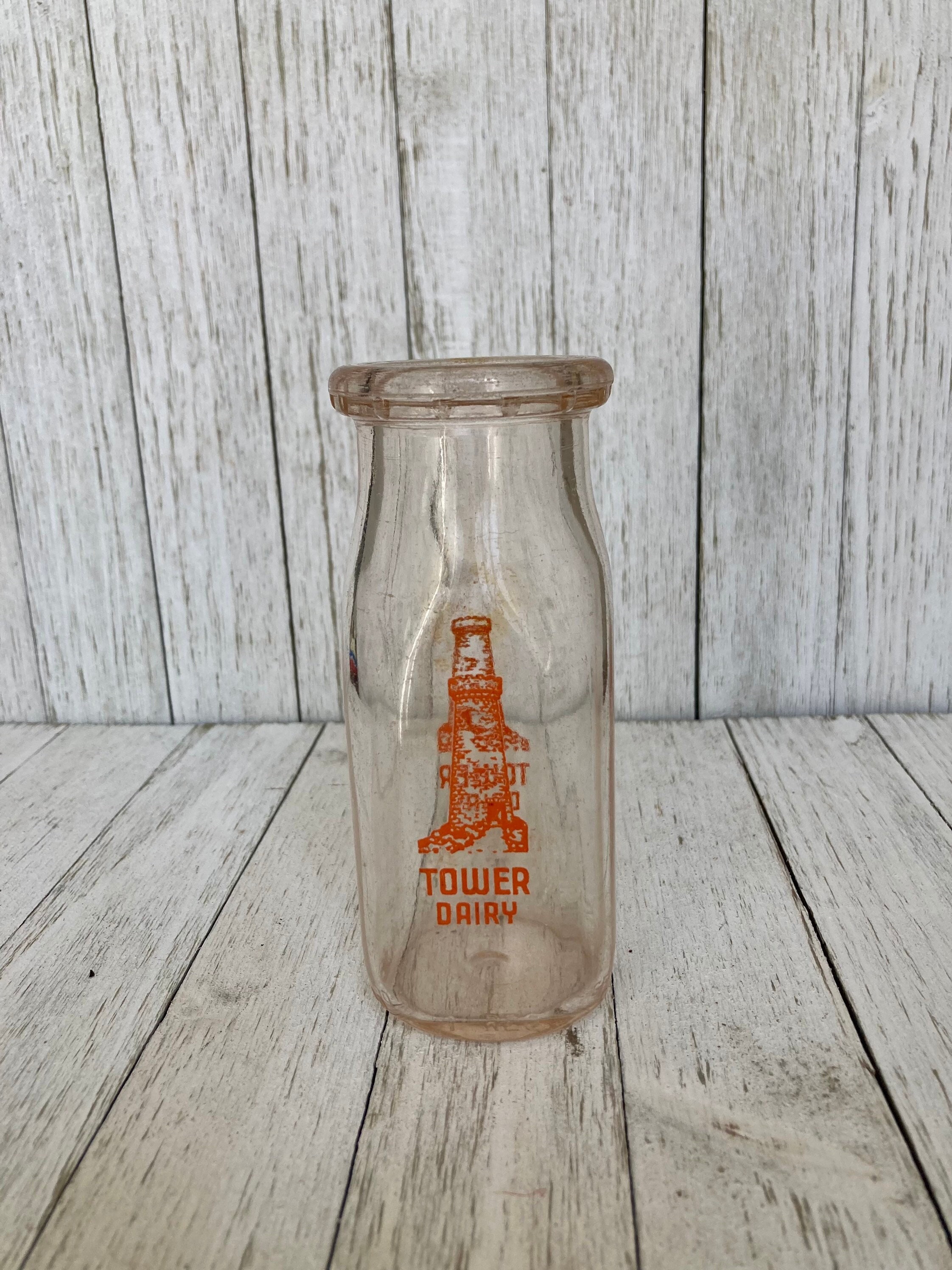 Rare Vintage Milk/dairy Half Pint Square Glass Bottle Tower Dairy ...
