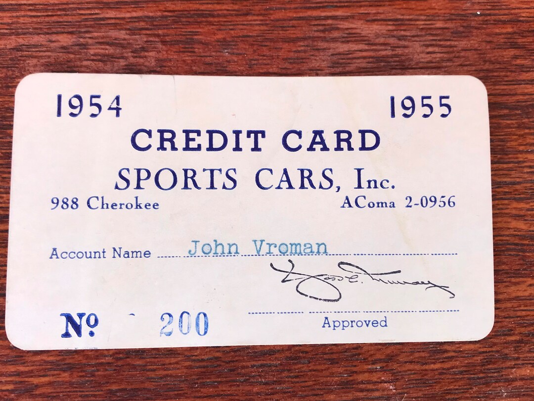 Vintage 1954-55 Credit Card From Sports Cars, Inc. Denver Colorado John ...