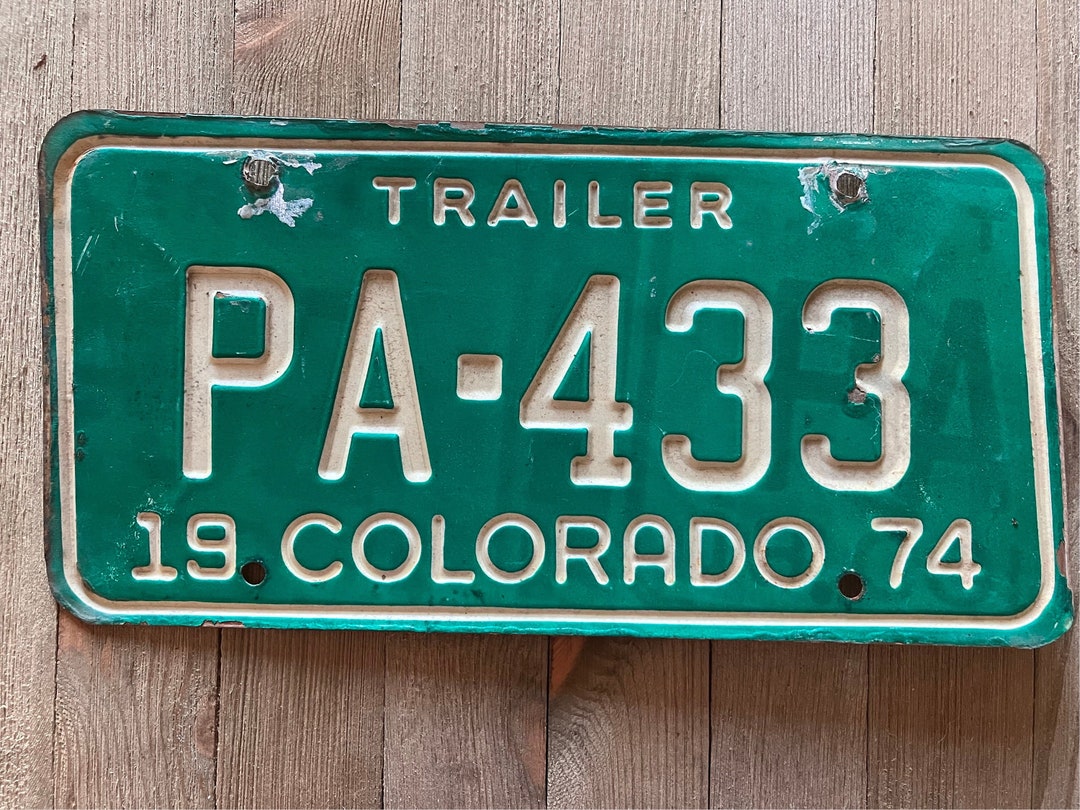 Vintage 1974 Colorado Trailer License Plate Single Otero County PA-433 ...
