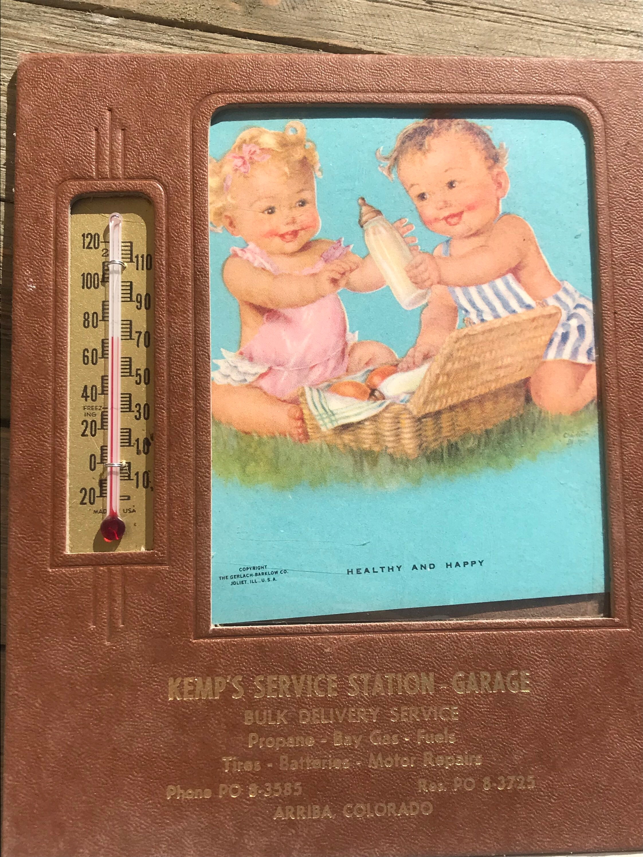 1957 Gas Station Calendar & Thermometer Twin Babies "healthy and Happy ...