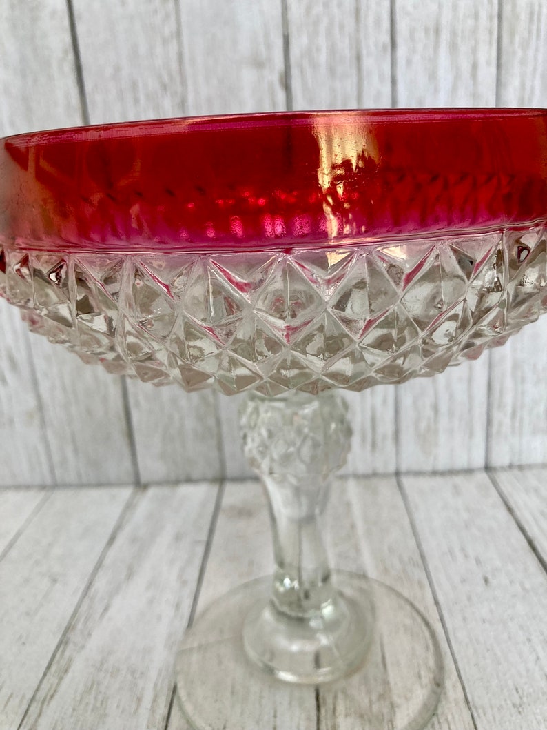 Vintage Indiana Glass Bowl Kings Crown Ruby Red Band Diamond Point ...