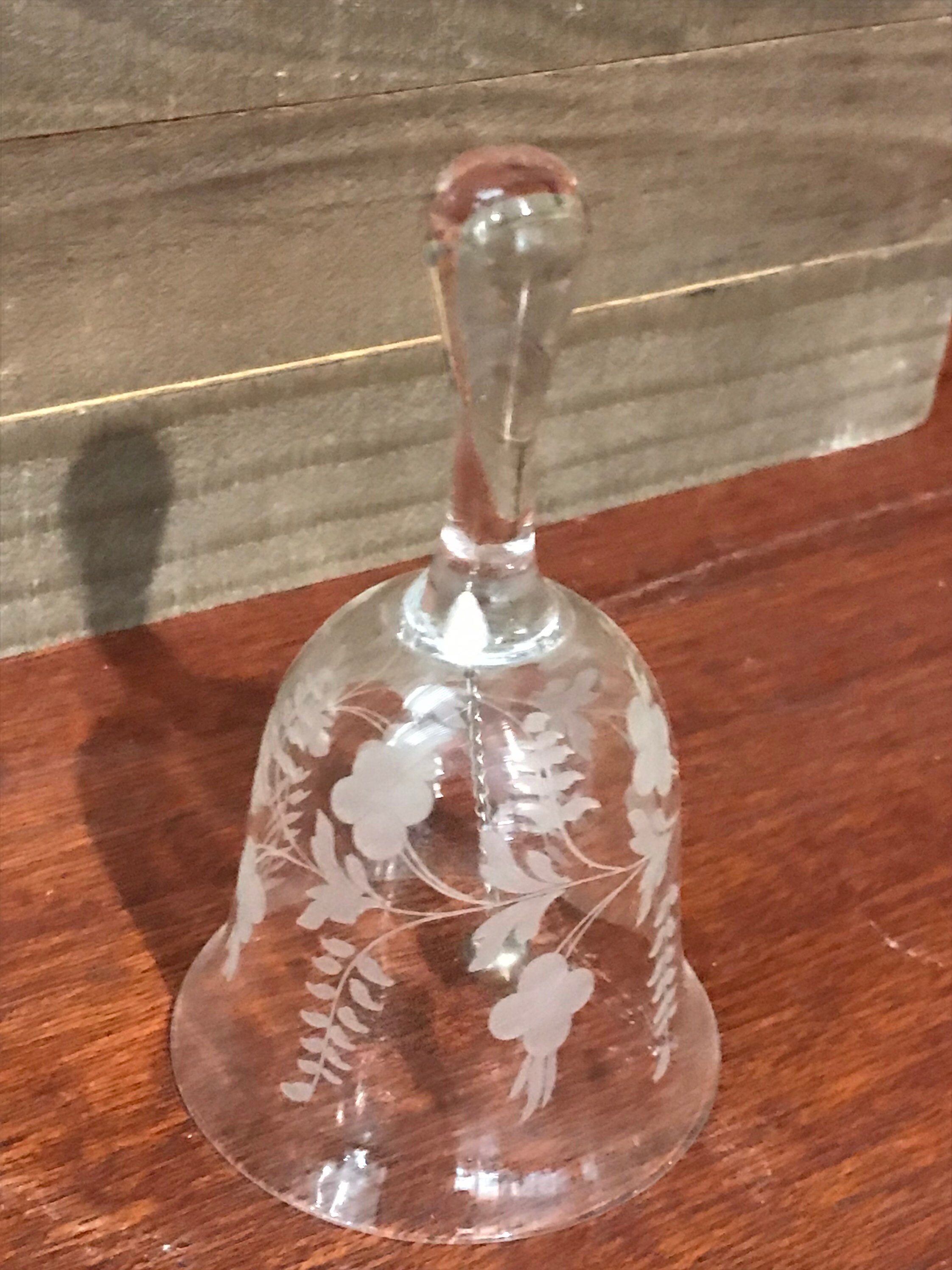 Vintage Glass Bell Metal Ringer Crystal Clear Sound Etched Floral ...